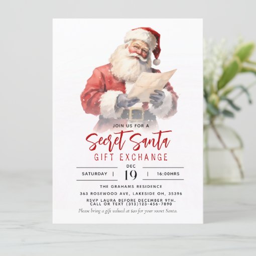 Christmas Secret Santa Gift Exchange Invitation | Zazzle