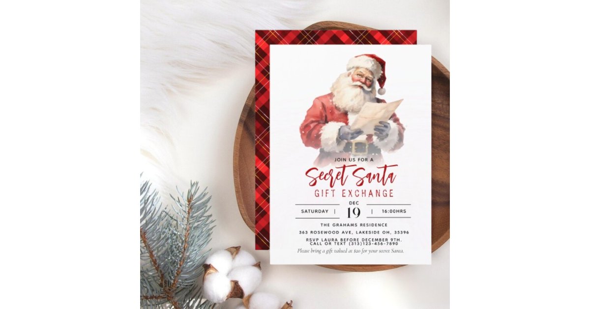 Christmas Secret Santa Gift Exchange Invitation | Zazzle