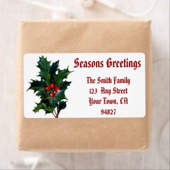 Christmas Shipping Label customizable holly | Zazzle