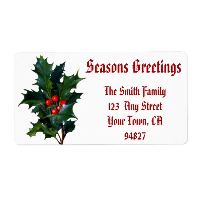 Christmas Shipping Label customizable holly | Zazzle
