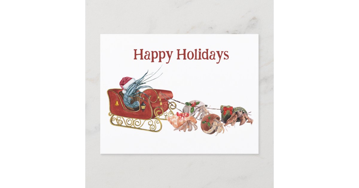 Christmas Shrimp Hermit Crab Crustaceancore Sled Postcard | Zazzle