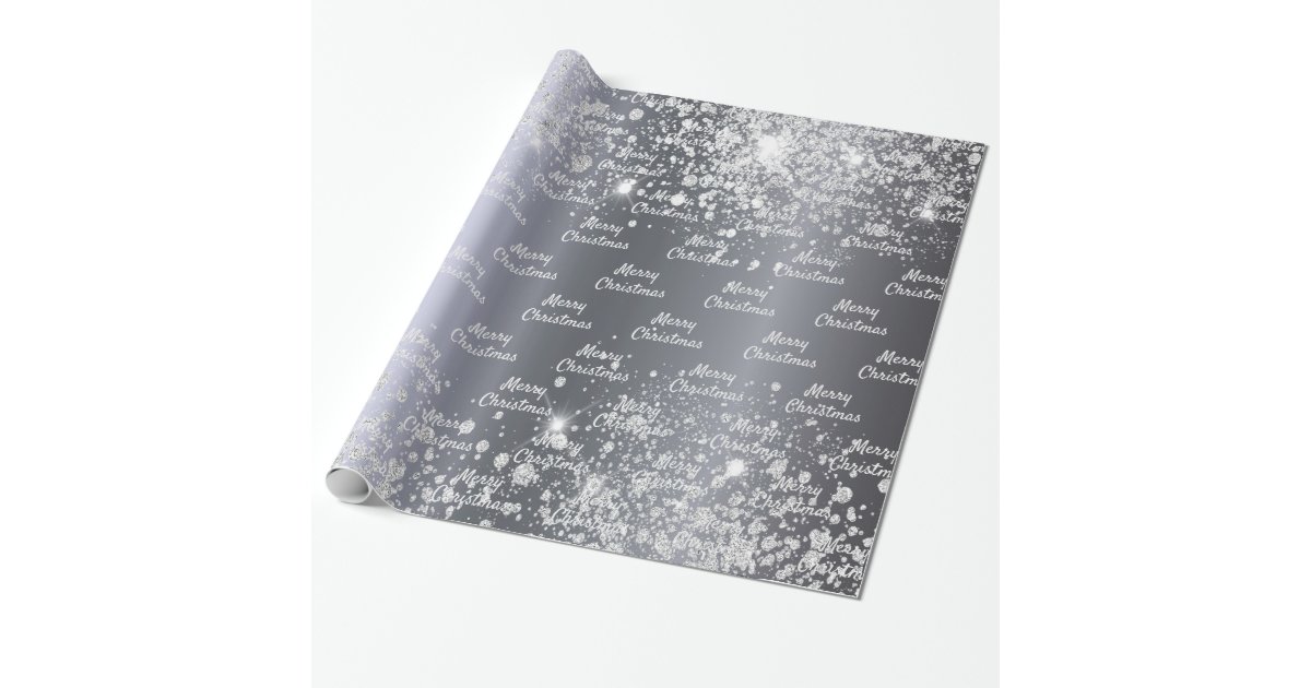 Christmas silver glitter wrapping paper | Zazzle