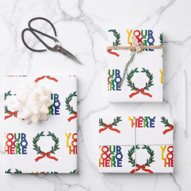 Christmas Simple Business Logo Vintage Wreath Wrapping Paper Sheets ...