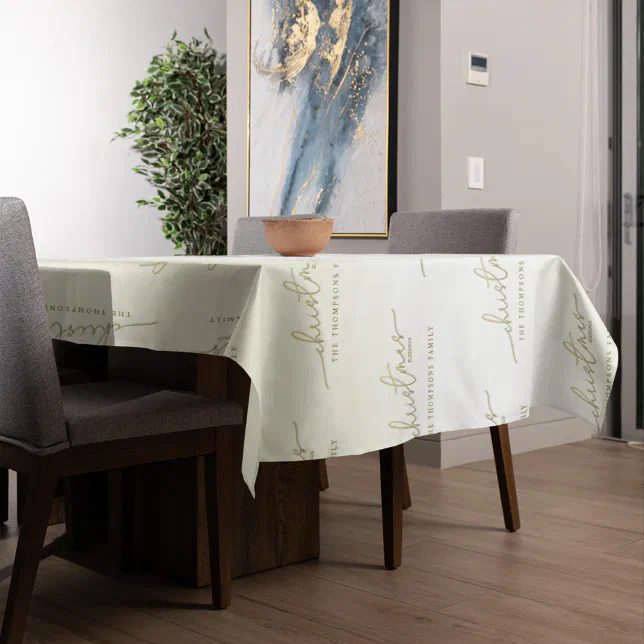 Christmas Simple Gold Calligraphy Script Blessings Tablecloth | Zazzle