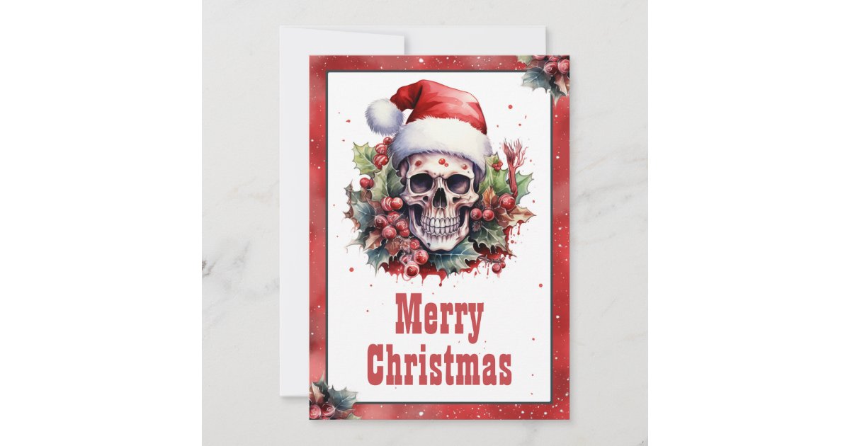 Christmas Skull Watercolor Holiday Card | Zazzle