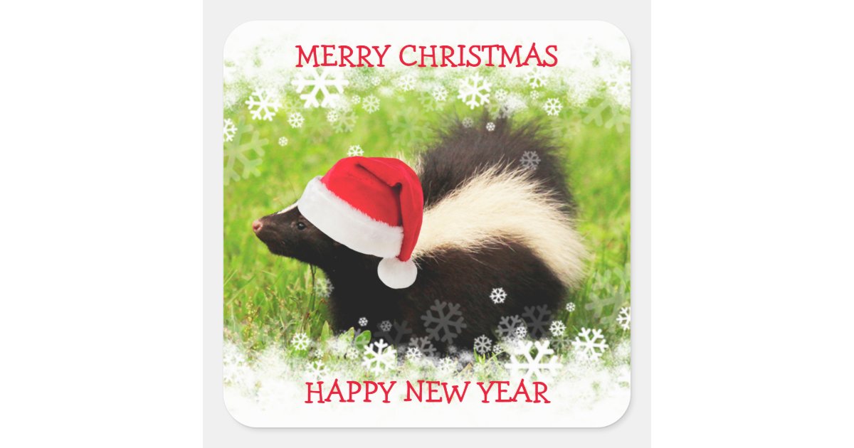 Christmas Skunk Holiday Square Sticker | Zazzle