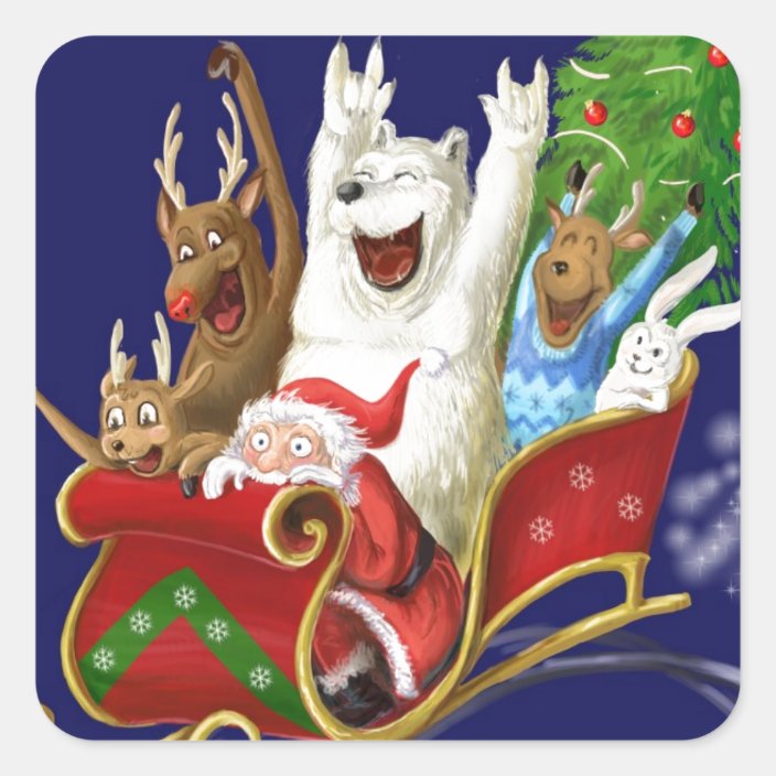 Christmas sledge funny digital drawing Santa Claus Square Sticker ...