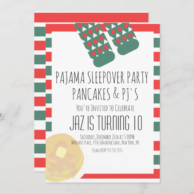 Christmas Sleepover Pajamas Pancakes Birthday Invitation | Zazzle