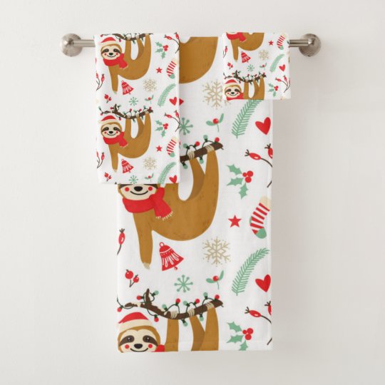 Christmas Sloth Pattern Bath Towel Set | Zazzle.com