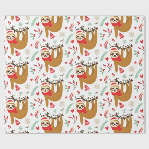 Christmas Sloth Pattern Wrapping Paper | Zazzle