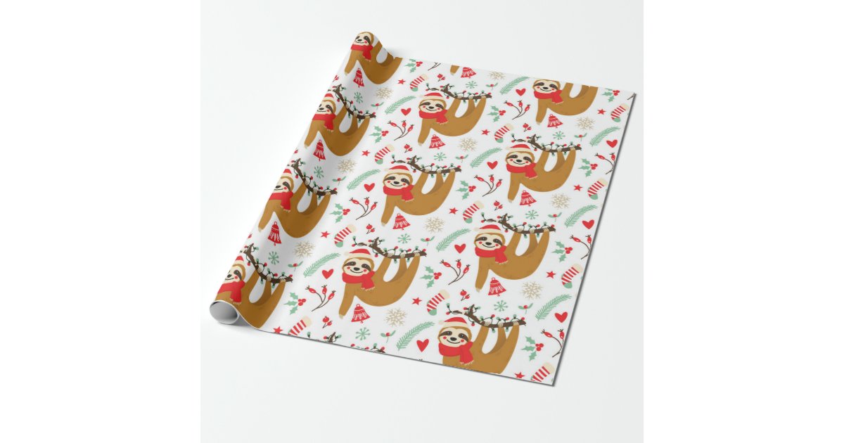 Christmas Sloth Pattern Wrapping Paper | Zazzle