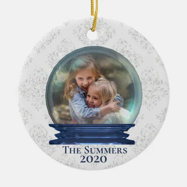 Christmas Snow Globe Custom Photo Family Template Ceramic Ornament | Zazzle