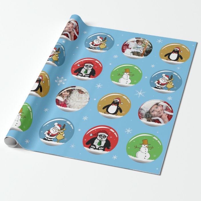 Christmas Snow Globe Custom Photo Template Wrapping Paper | Zazzle.com