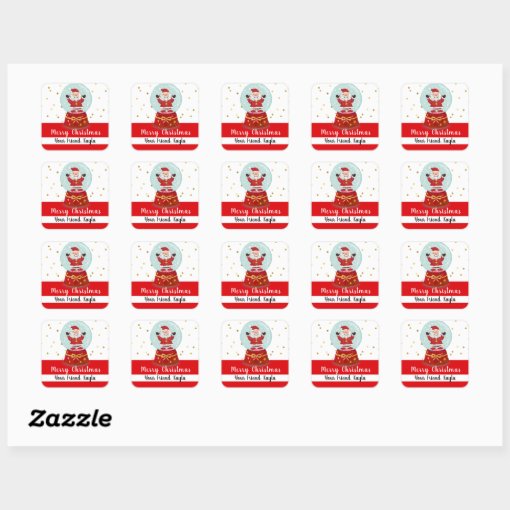 Christmas Snow Globe Santa Square Sticker | Zazzle