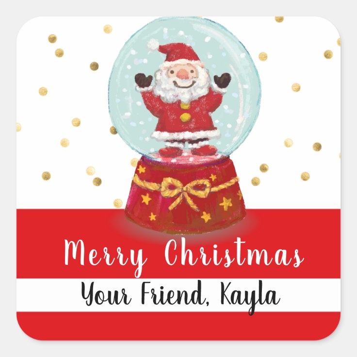 Christmas Snow Globe Santa Square Sticker | Zazzle