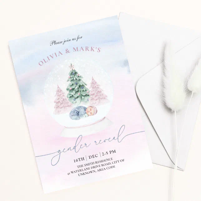 Christmas Snow Globe Winter Gender Reveal Invitation | Zazzle