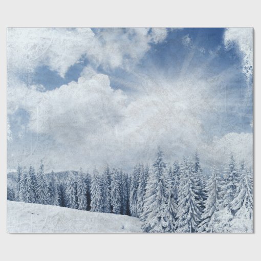 Christmas snow in the trees scene wrapping paper | Zazzle