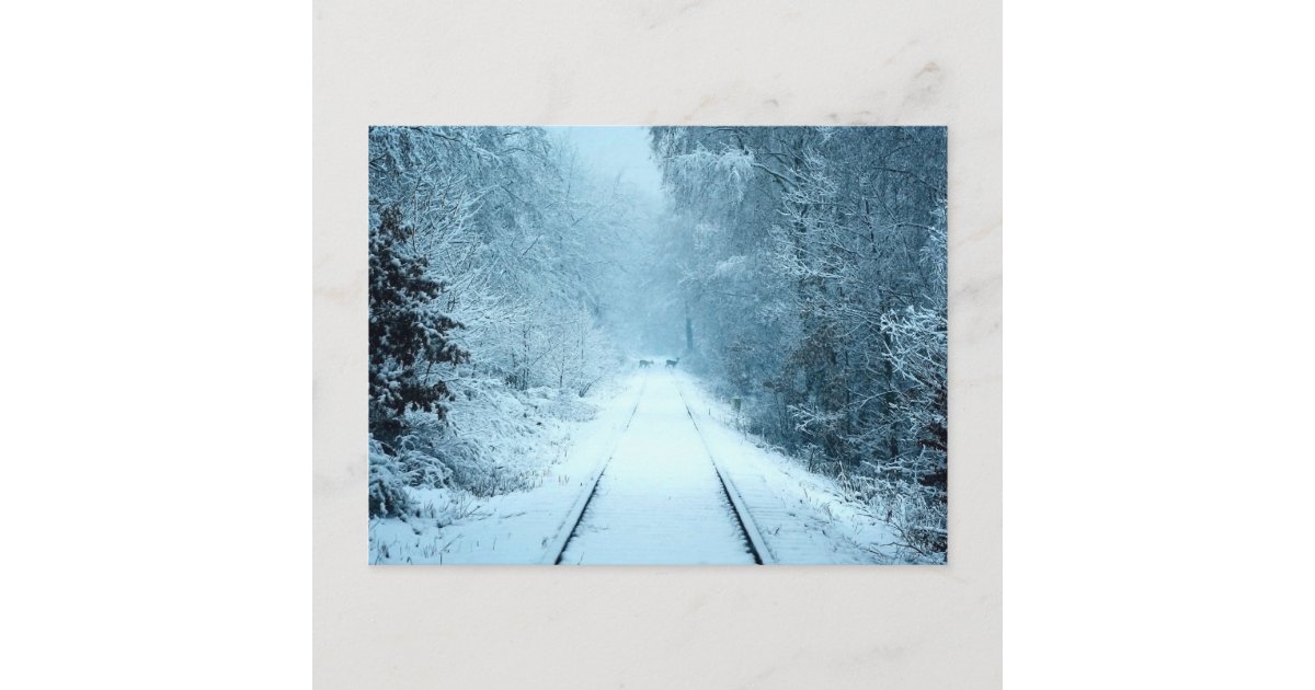 Christmas Snow on Railroad Tracks Postcard | Zazzle