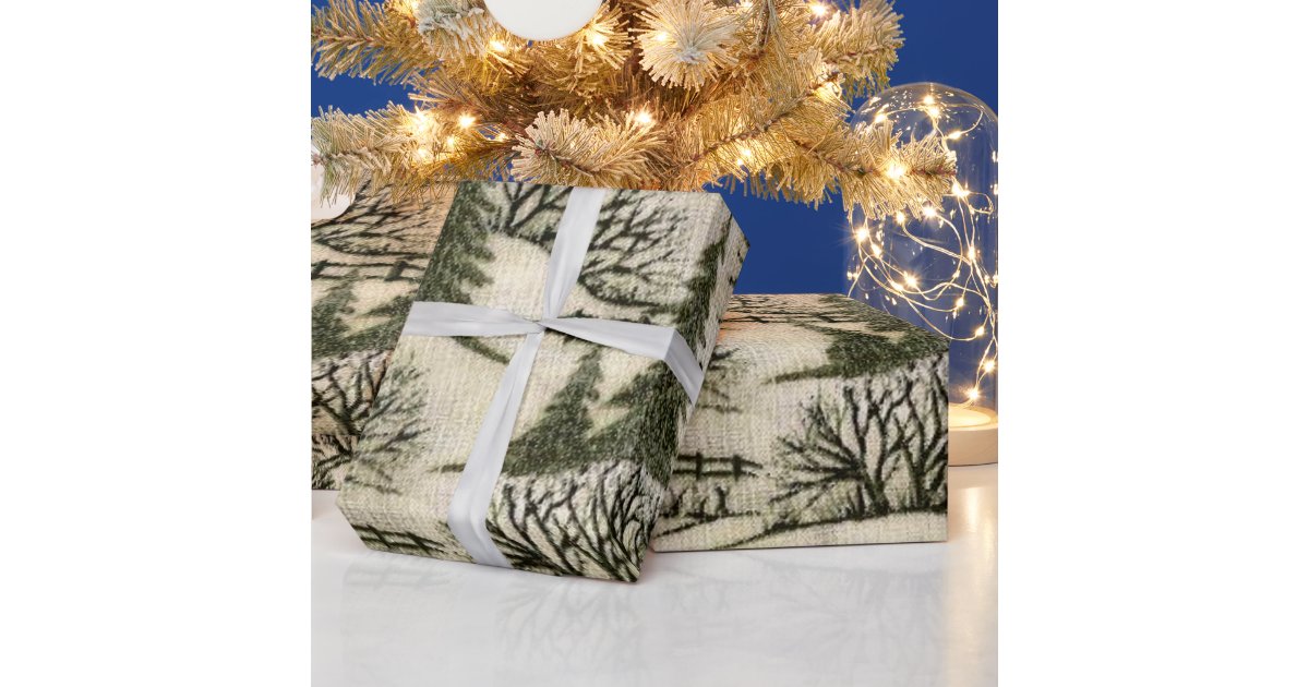 Christmas Snow Scene glossy wrapping paper | Zazzle