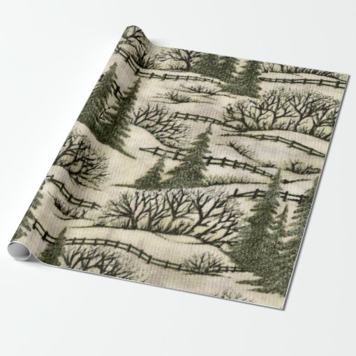 Christmas Snow Scene glossy wrapping paper | Zazzle