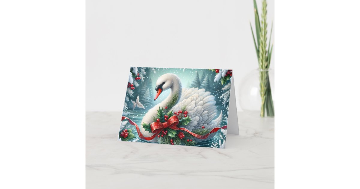 Christmas Snow Swan Holiday Card | Zazzle