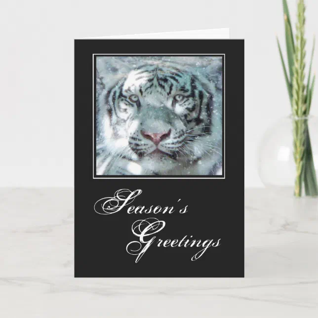 Christmas Snow White Tiger Holiday Card | Zazzle