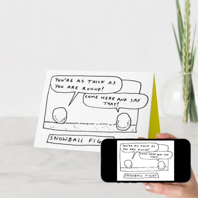 Christmas Snowball Fight Cartoon Joke Holiday Card | Zazzle