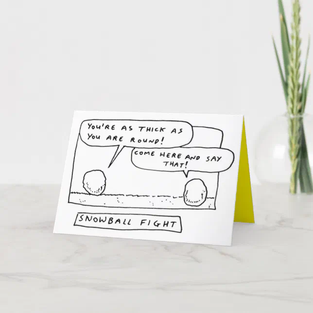 Christmas Snowball Fight Cartoon Joke Holiday Card | Zazzle