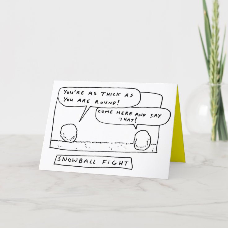 Christmas Snowball Fight Cartoon Joke Holiday Card | Zazzle