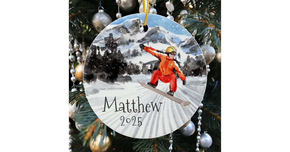 Christmas Snowboard Snowboarding Personalized Ceramic Ornament | Zazzle