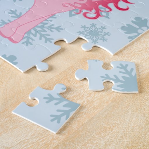 Christmas Snowflake Cute Unicorn Blue Pink Jigsaw Puzzle | Zazzle