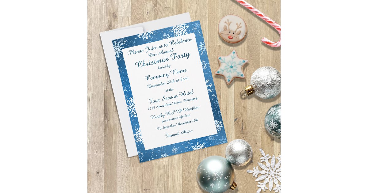Christmas Snowflakes Blue Invitation | Zazzle