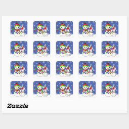 Christmas Snowman and Snow Bunny Square Sticker | Zazzle