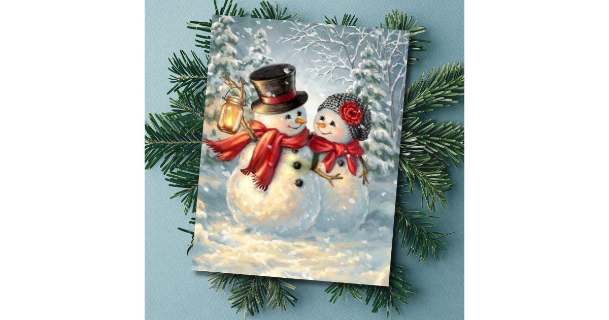 Christmas Snowman Couple Holiday Card | Zazzle