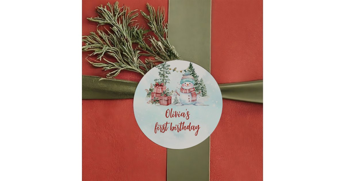Christmas Snowman First Birthday Classic Round Sticker | Zazzle