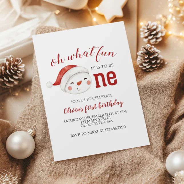 Christmas Snowman First Birthday Invitation | Zazzle