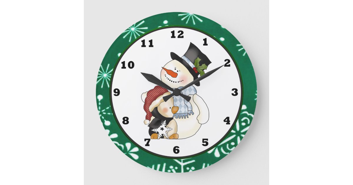 Christmas snowman Holiday cartoon clock | Zazzle