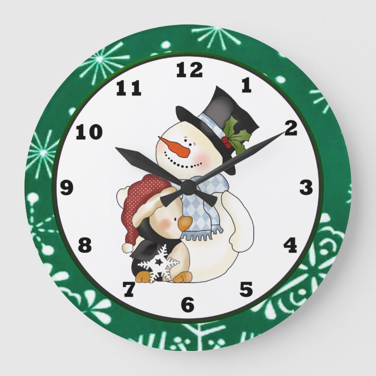 Christmas snowman Holiday cartoon clock | Zazzle