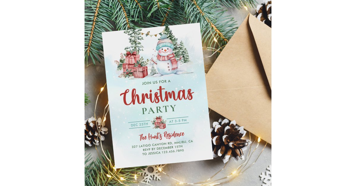 Christmas Snowman Holiday Party Invitation | Zazzle
