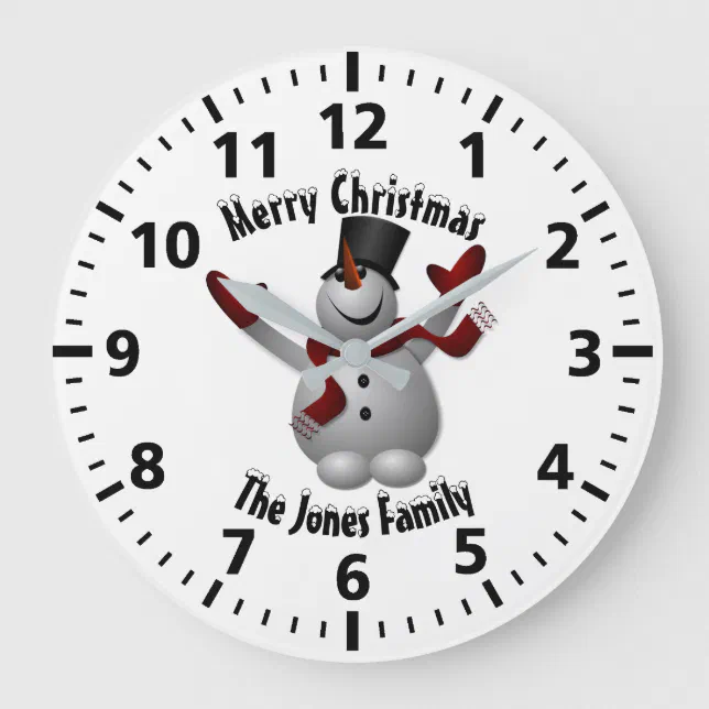 Christmas Snowman Personalized Large Clock | Zazzle