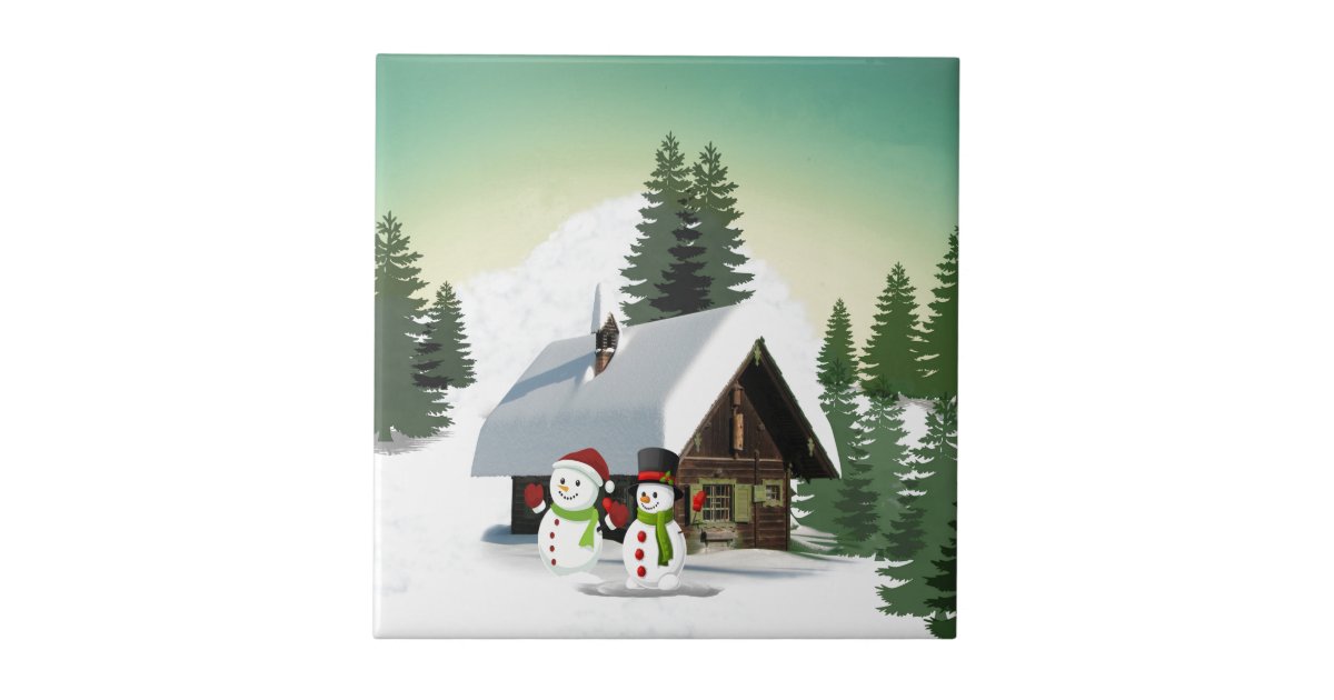 Christmas Snowman Scene Ceramic Tile | Zazzle