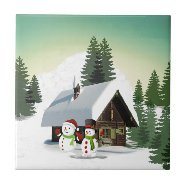 Christmas Snowman Scene Ceramic Tile | Zazzle