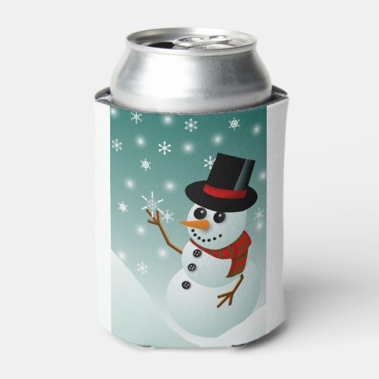 Christmas snowman, snow and snowflakes can cooler | Zazzle.com