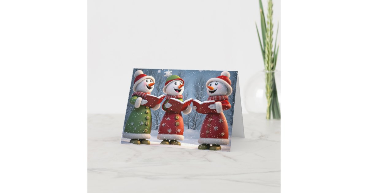 Christmas Snowmen Carolers In Snowflakes Holiday Card | Zazzle