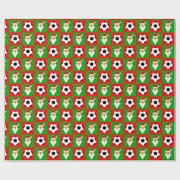 Christmas Soccer Balls & Santa Clause Red & Green Wrapping Paper | Zazzle