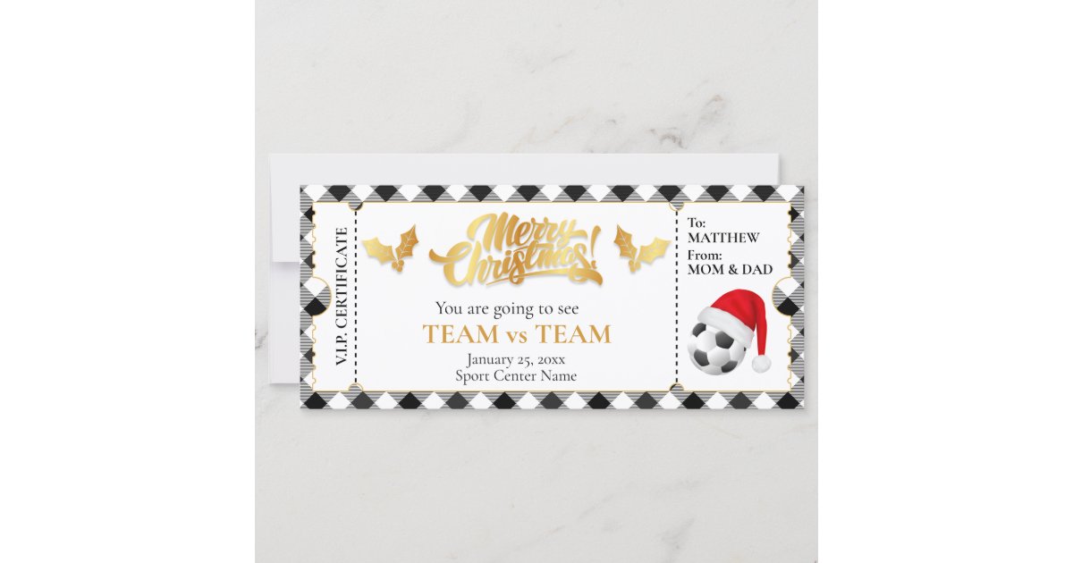 Christmas Soccer Ticket, Surprise Gift Voucher | Zazzle