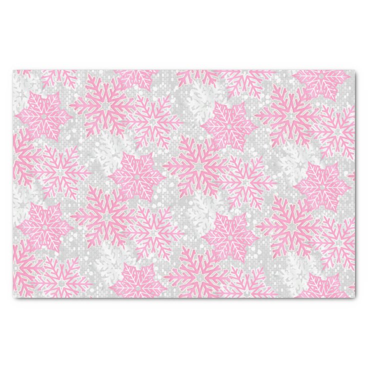 Christmas Sparkle Pink and White Snowflakes Tissue Paper | Zazzle