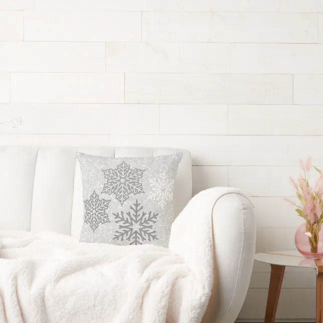 Christmas Sparkling Silver Gray & White Snowflakes Throw Pillow | Zazzle