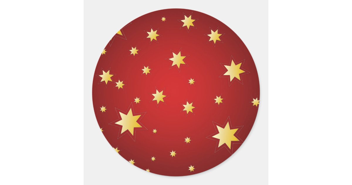 Christmas sparkling stars on red classic round sticker | Zazzle
