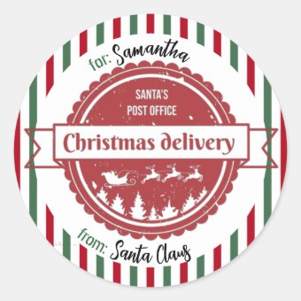 Christmas Special Delivery From Santa Classic Round Sticker | Zazzle